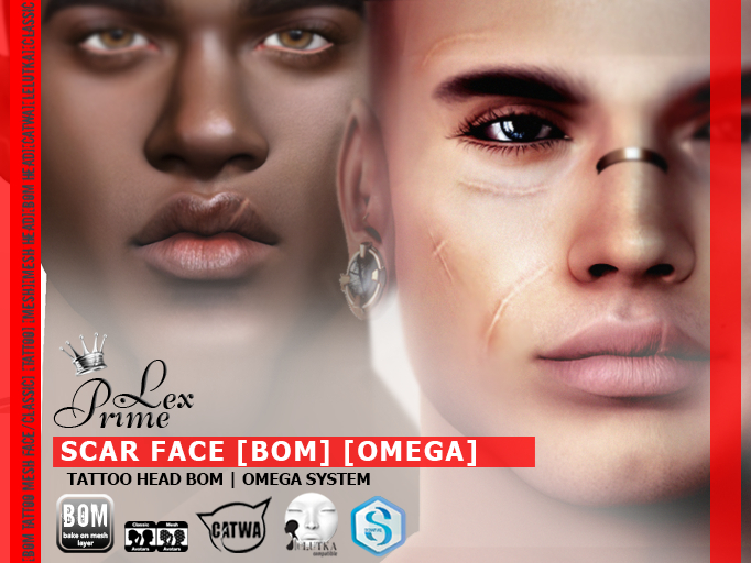 Second Life Marketplace - ♕ Lex Prime - Scar Face for Mesh Heads (BoM ...